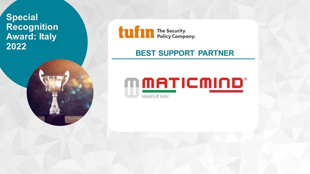Maticmind premiato come Best Support Partner di Tufin